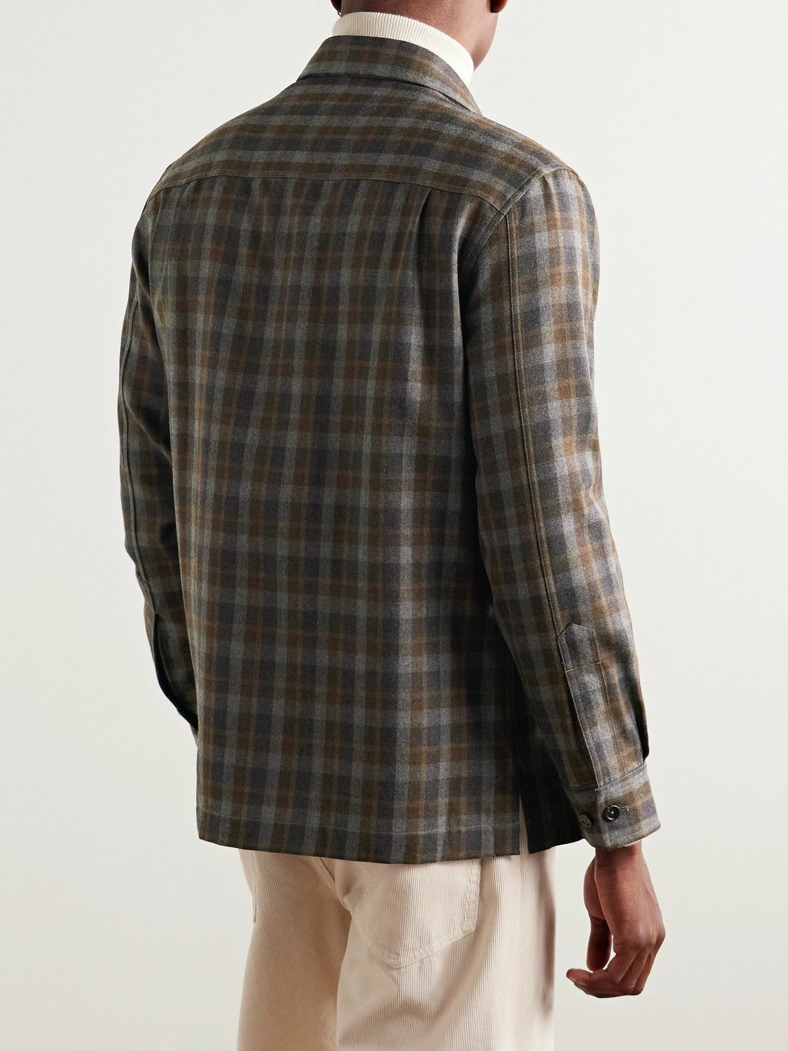 Dunhill - Checked Wool and Cashmere-Blend Shirt - Brown Dunhill
