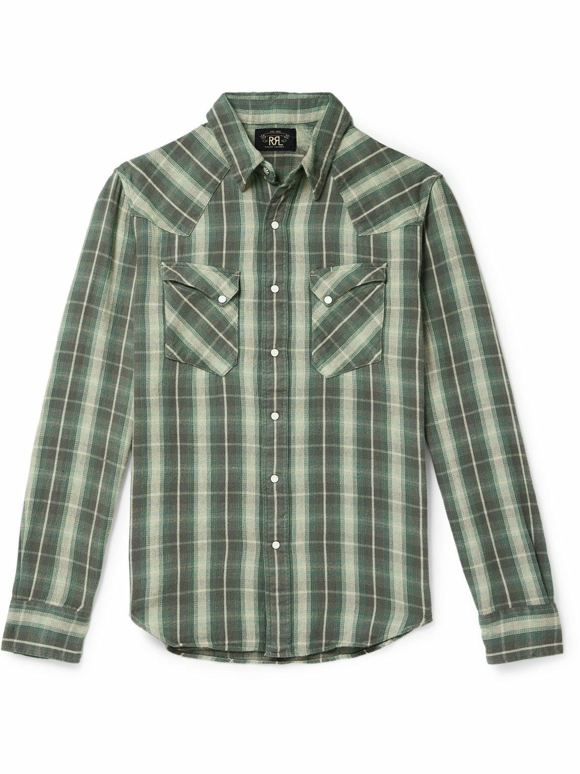 RRL - Allen Checked Cotton-Flannel Western Shirt - Green RRL