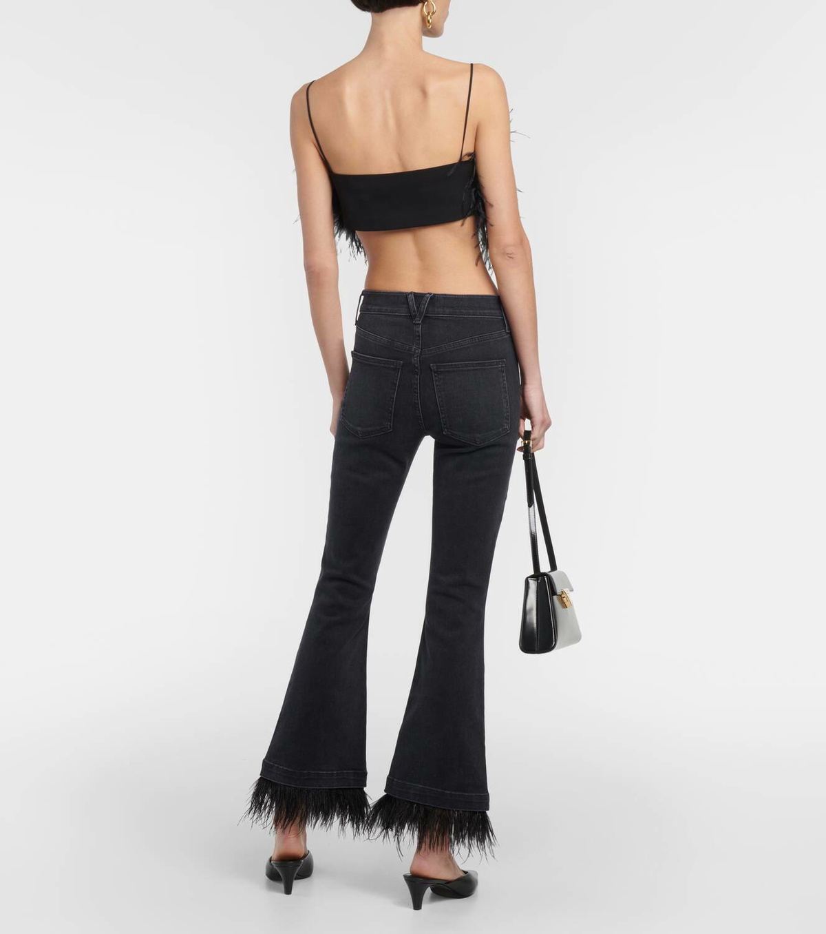 Veronica Beard Carson high-rise feather-trimmed flared jeans Veronica Beard