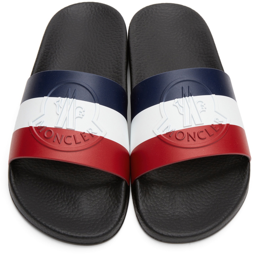 Moncler Black Striped Basile Slides Moncler