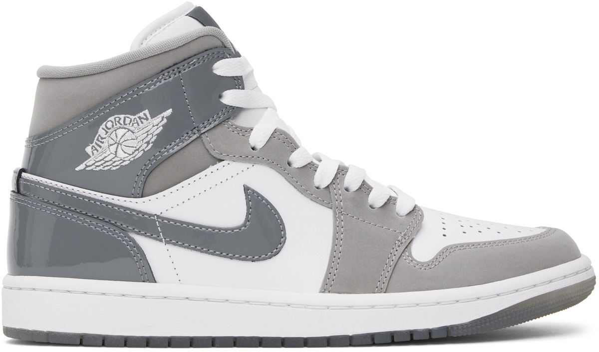 Nike Jordan Gray & White Air Jordan 1 Mid SE Sneakers Nike Jordan Brand