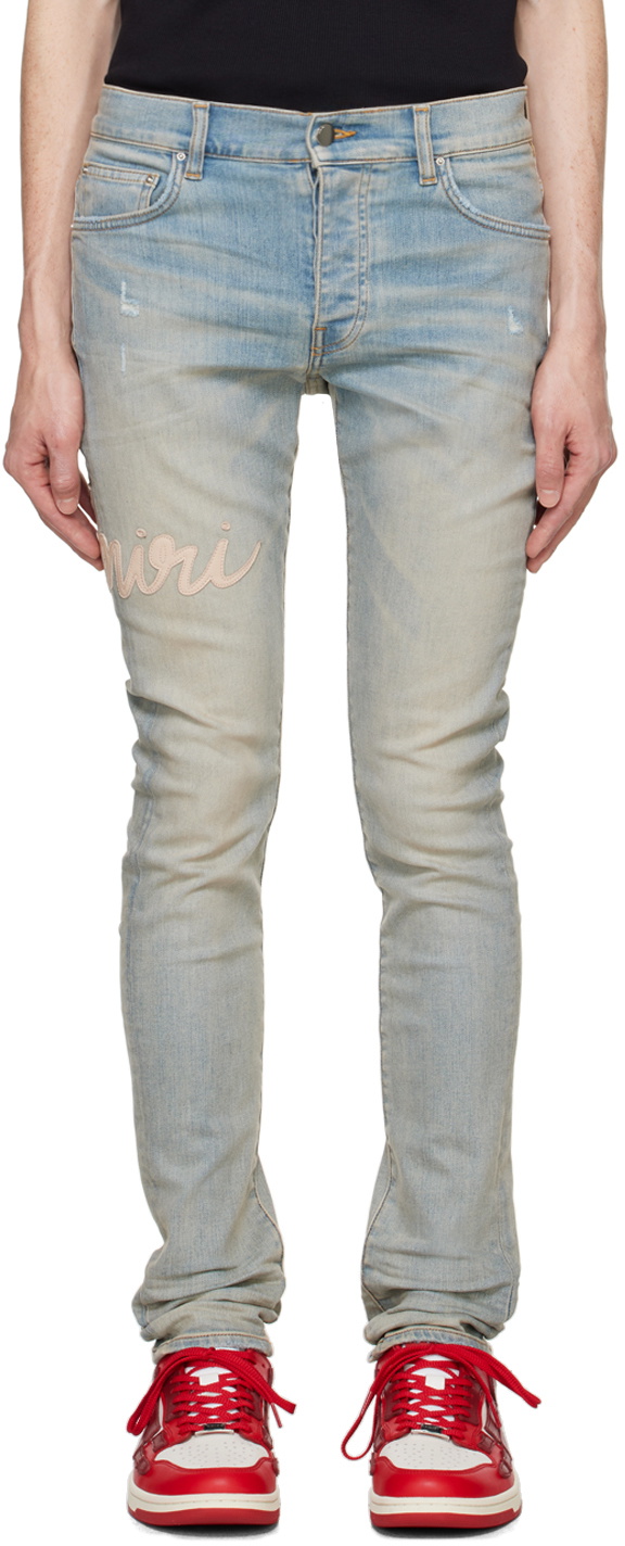 AMIRI Blue Script Logo Skinny Jeans Amiri