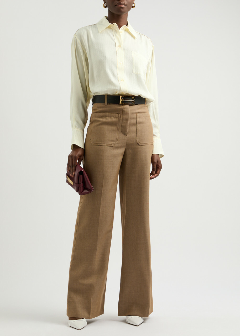 Victoria Beckham Logo-jacquard Woven Shirt Ivory Victoria Beckham