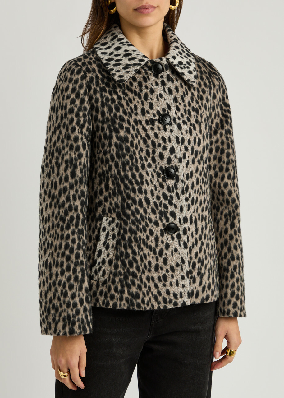 Rixo Tommie Leopard-intarsia Brushed-knit Jacket Rixo