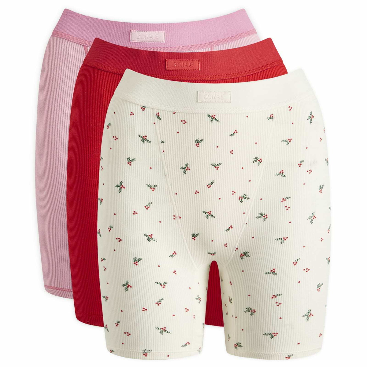 SKIMS Women's Cotton Rib Boxer 3-Pack in Marble Holly Multi SKIMS