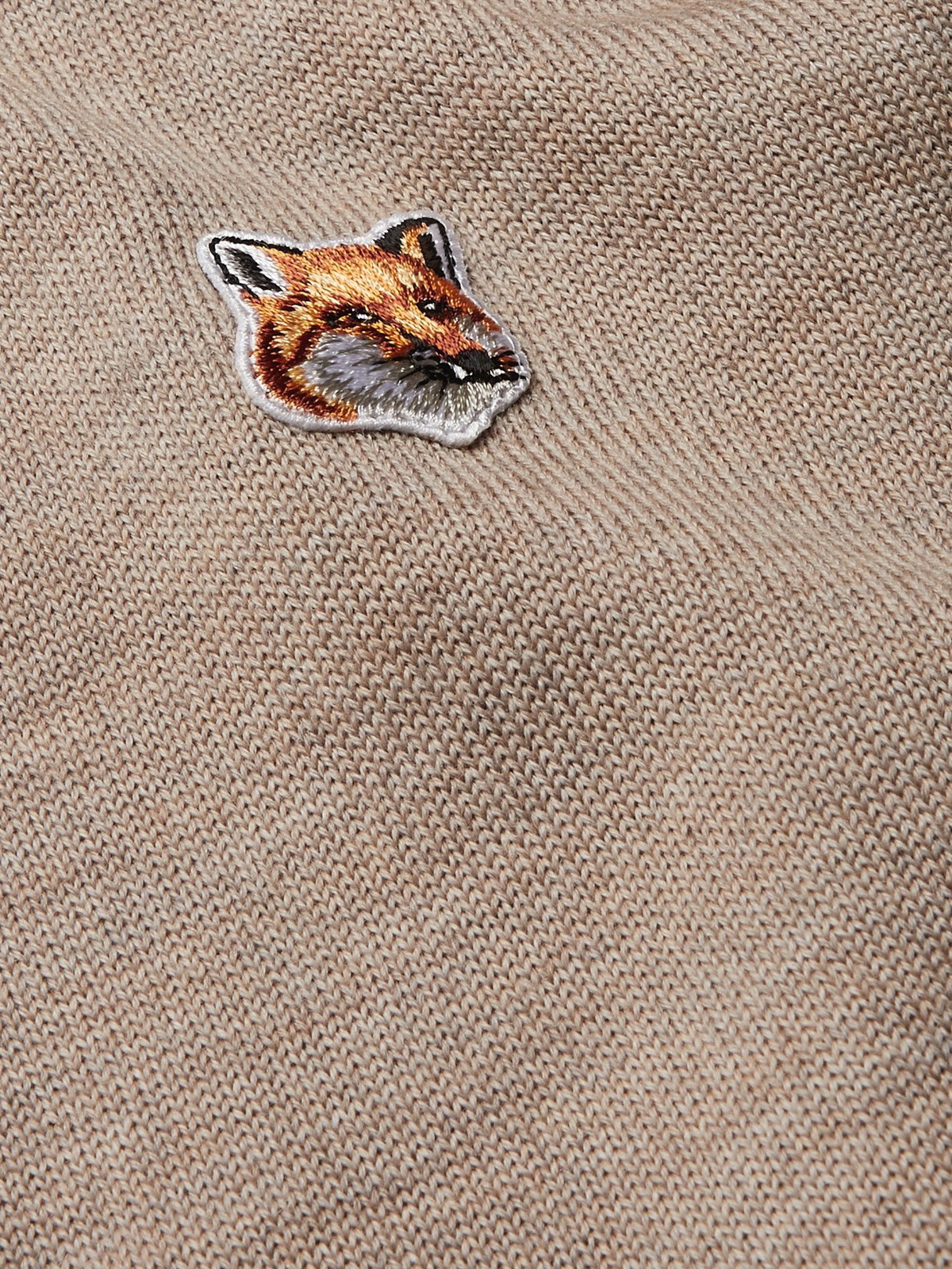 MAISON KITSUNÉ - Logo-Appliquéd Mélange Merino Wool Cardigan - Neutrals ...