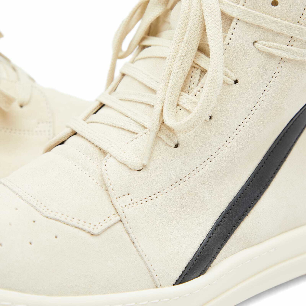 Rick Owens Men's Suede Geobasket Sneakers in Milk/Black/Milk Rick Owens