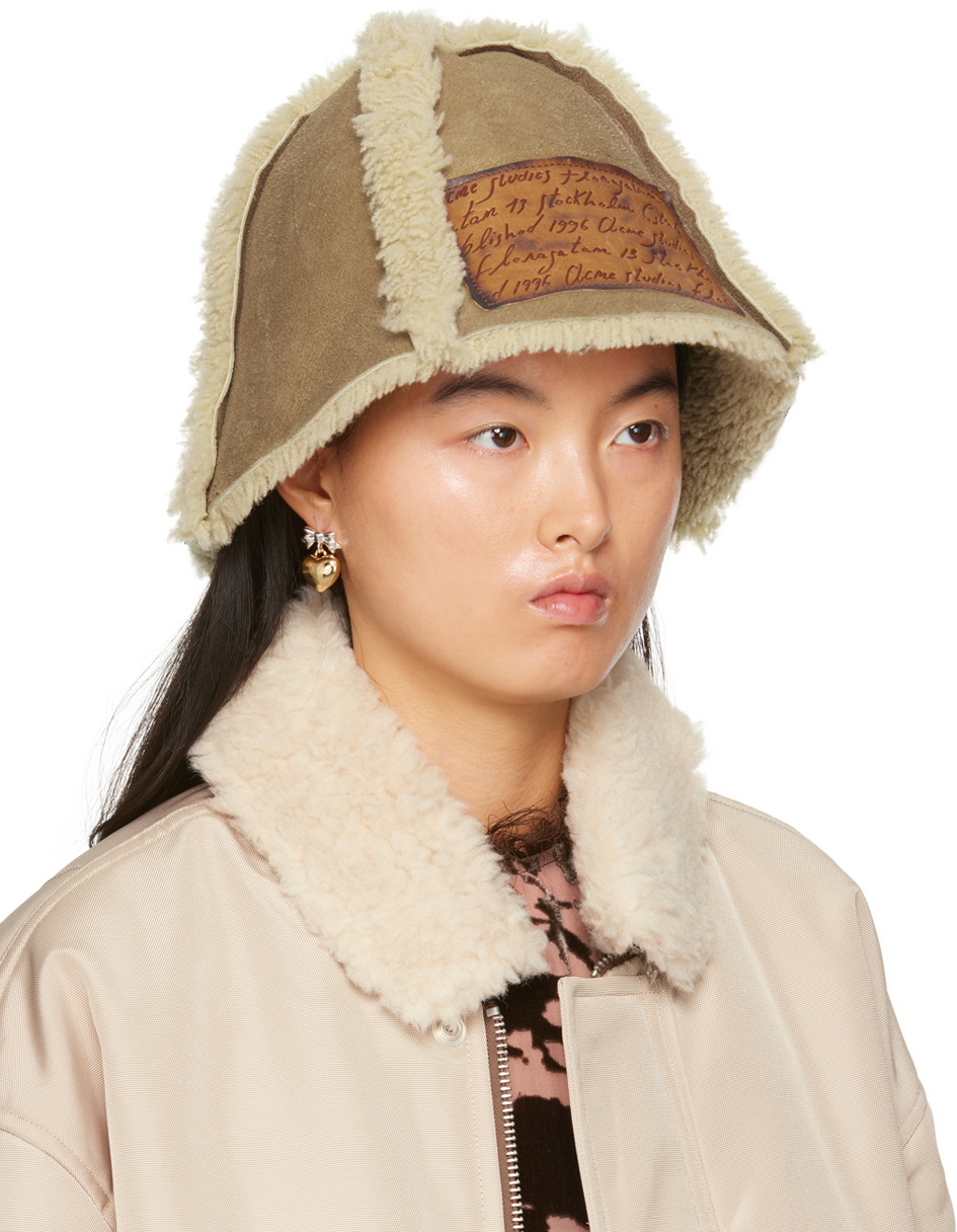 Acne Studios Beige Shearling Bucket Hat Acne Studios