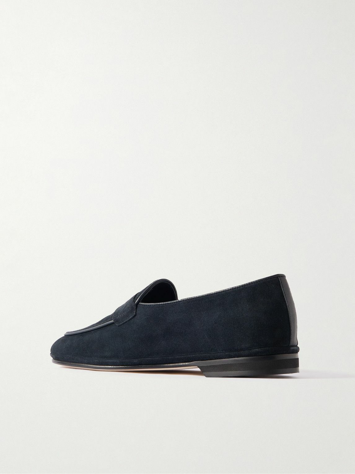 Rubinacci - Leather-Trimmed Suede Penny Loafers - Blue Rubinacci
