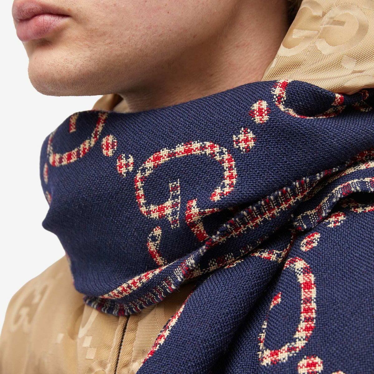 Gucci Men's Large GG Scarf in Navy Gucci
