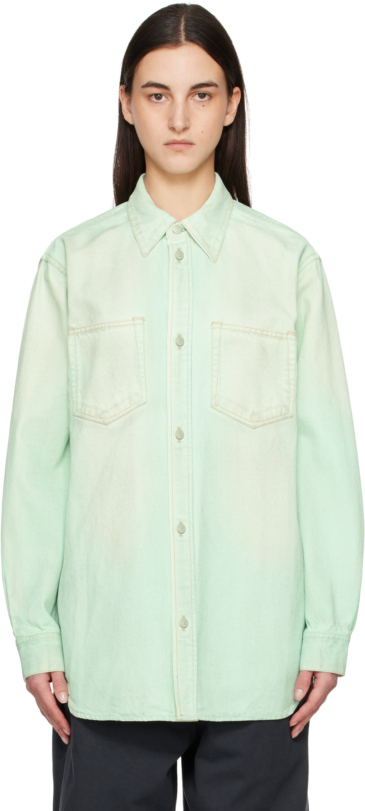 Acne Studios Green Faded Denim Shirt Acne Studios