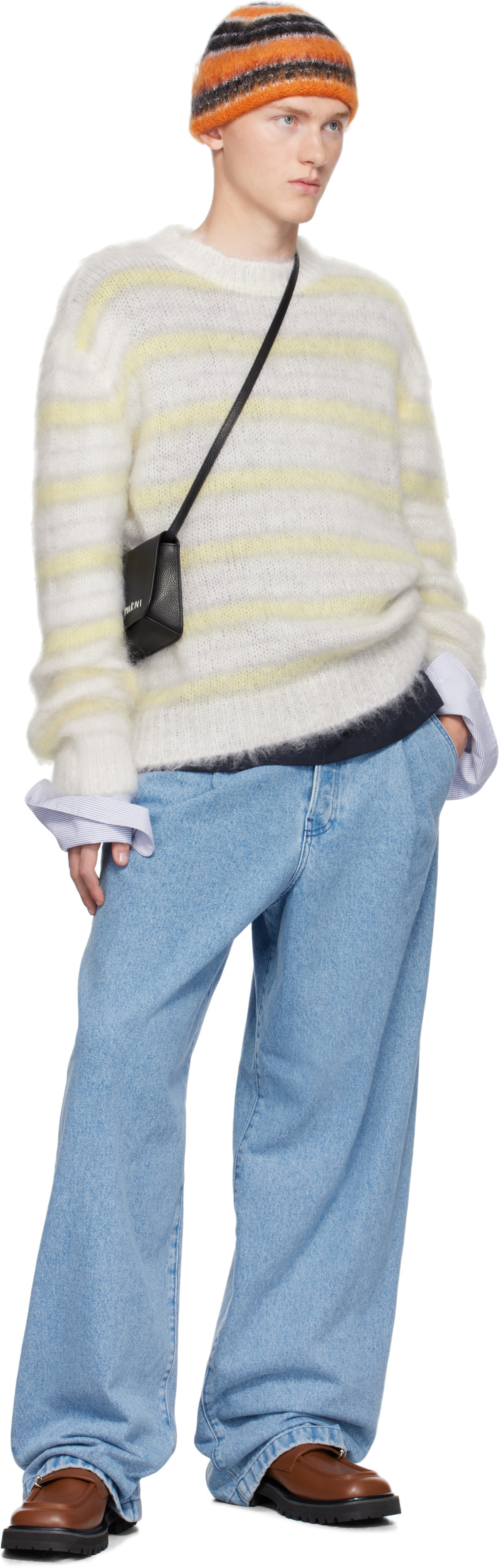 Marni White Fuzzy Wuzzy Striped Sweater Marni