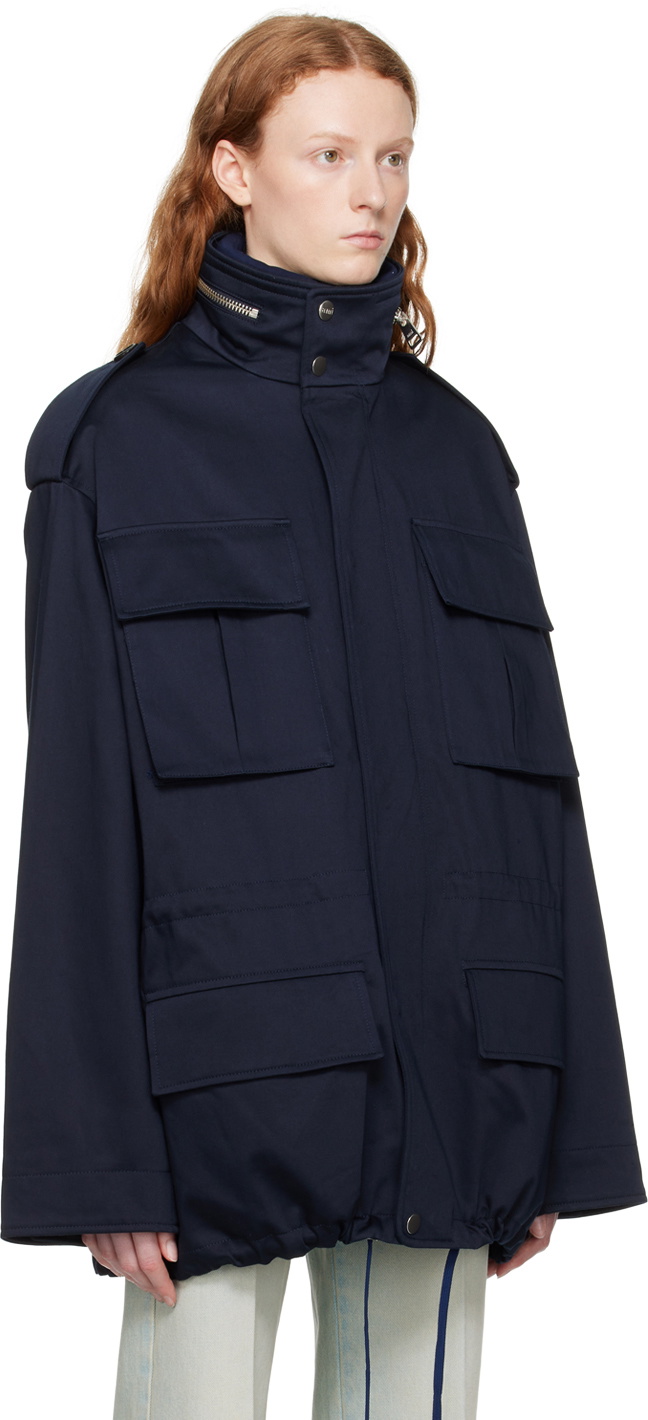 AMI Paris Navy Hooded Jacket AMI