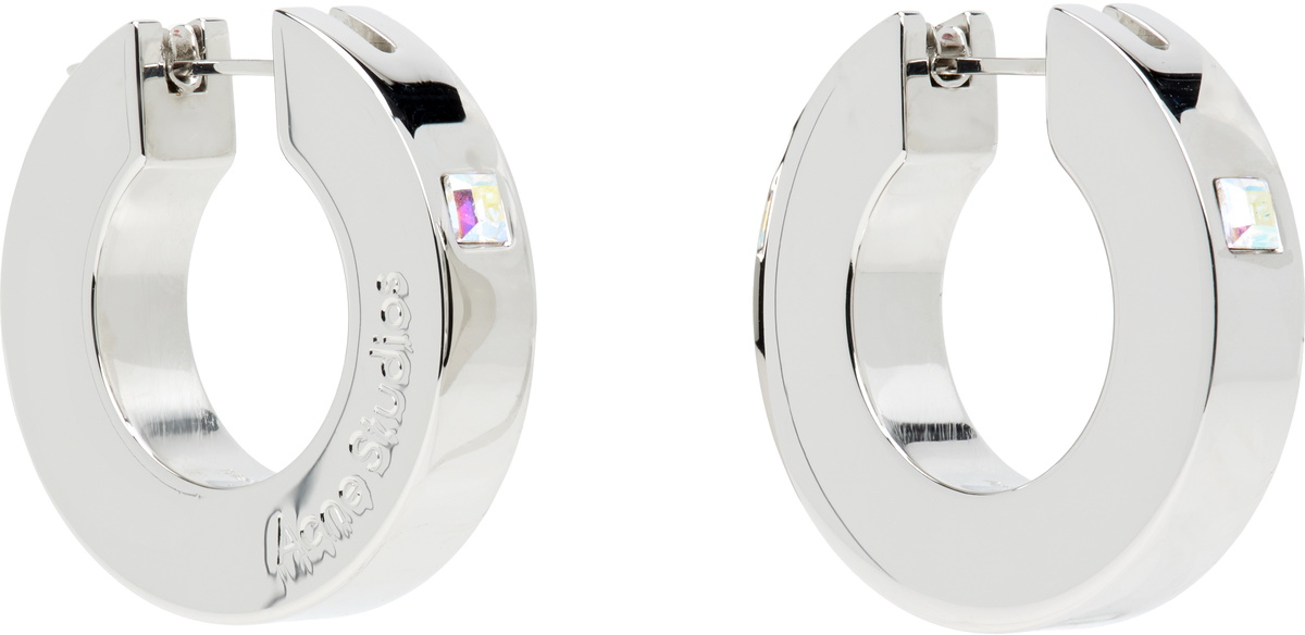 Acne Studios Silver Crystal Hoop Earrings Acne Studios