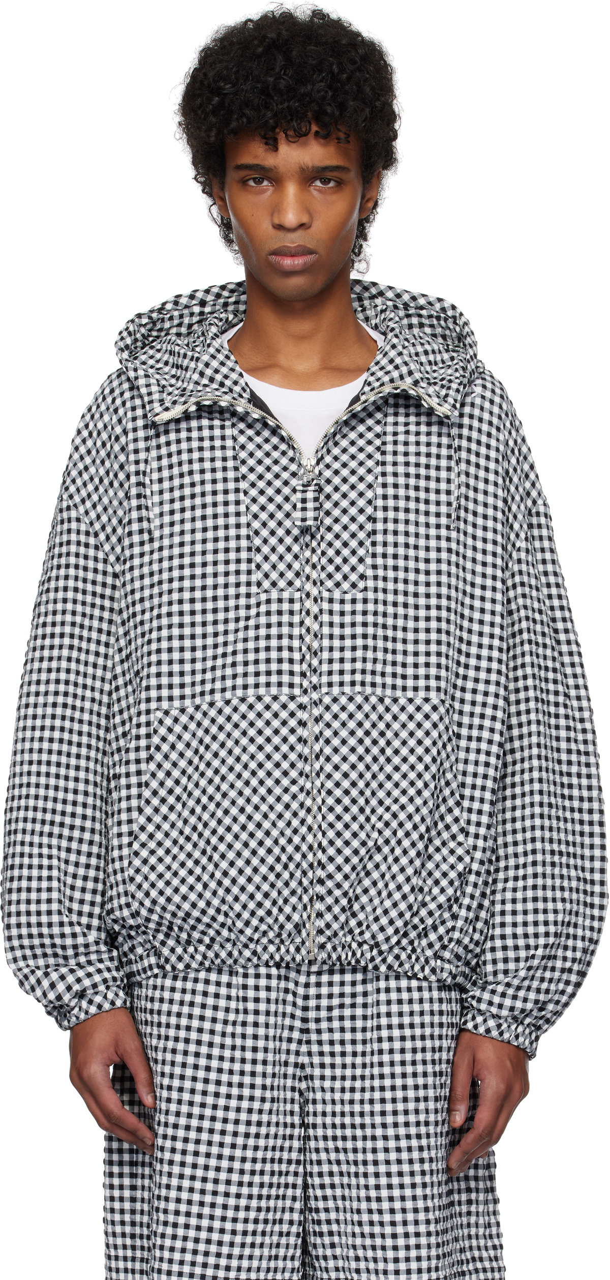 Marni Black & White Gingham Seersucker Hooded Jacket Marni