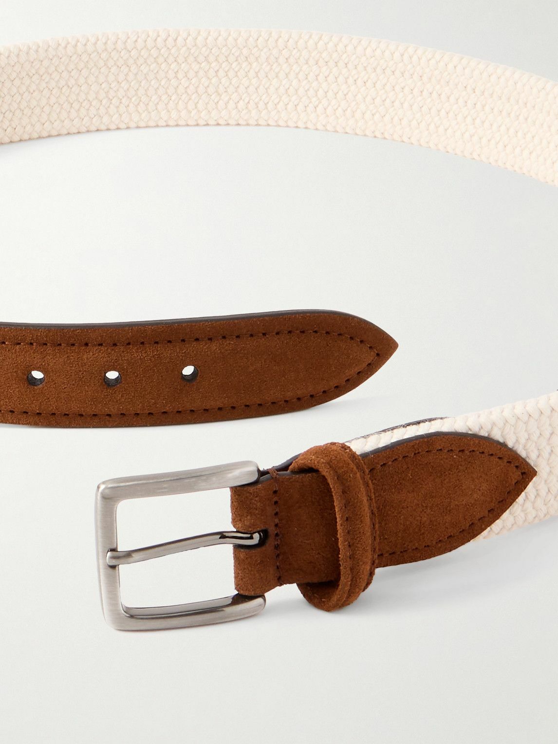 Anderson's - 3.5cm Suede-Trimmed Woven Wool Belt - Neutrals Anderson's