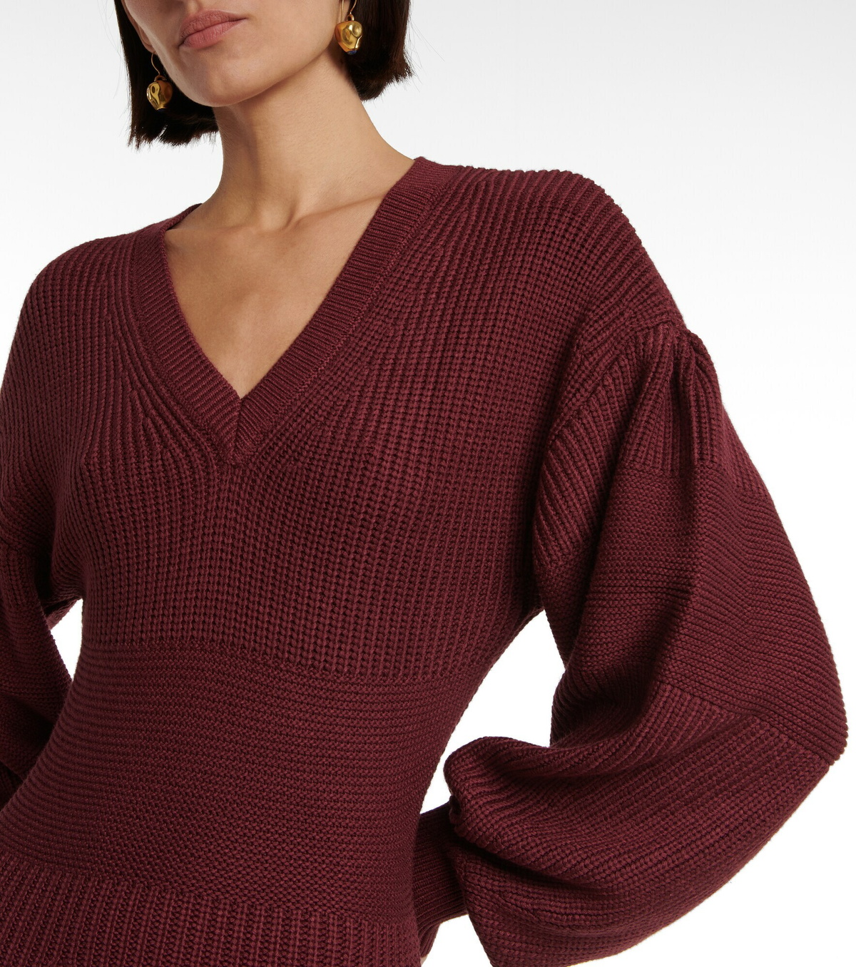 Staud - Balloon-sleeve ribbed-knit sweater dress Staud