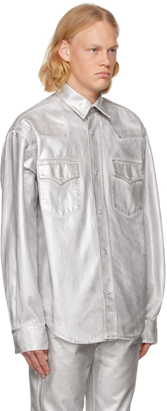 VTMNTS Silver Metallic Denim Shirt VTMNTS