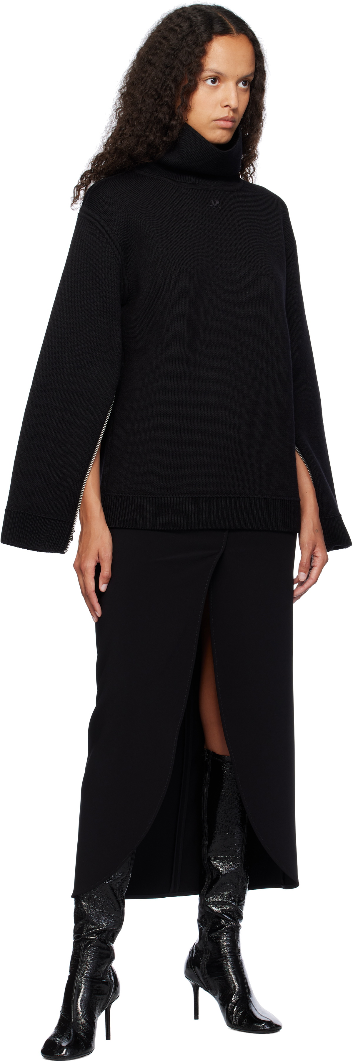 Courrèges Black Oversized Mockneck Knit Sweater Courreges