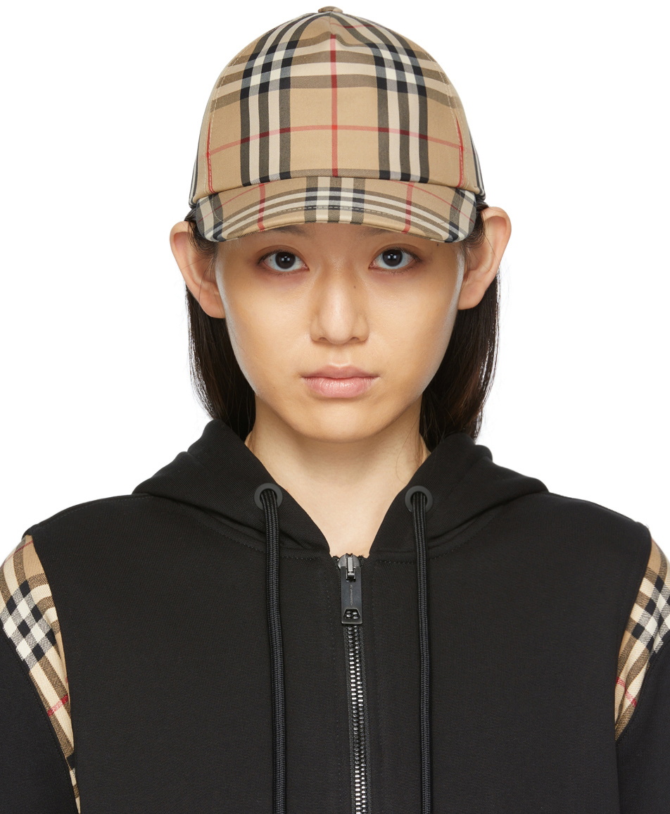 Burberry Beige Vintage Check Logo Appliqué Baseball Cap Burberry
