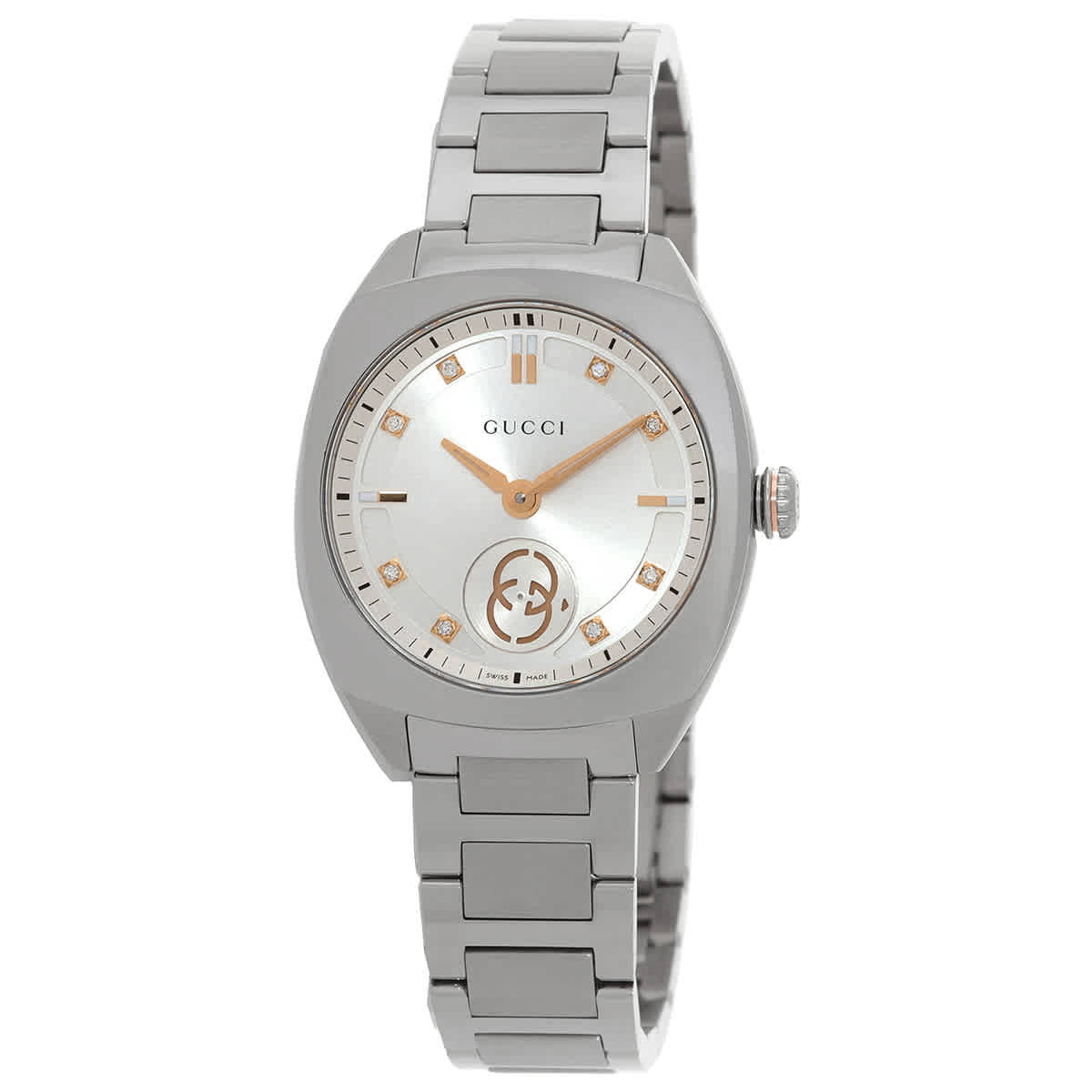Gucci Interlocking G Quartz Diamond Silver Dial Ladies Watch YA142510 Gucci