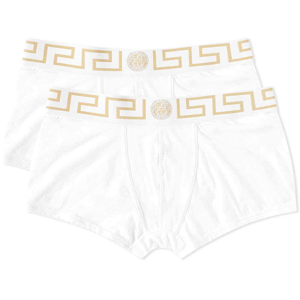 Versace Men's Greek Logo Waistband Boxer Trunk - 2 Pack in White/Gold ...