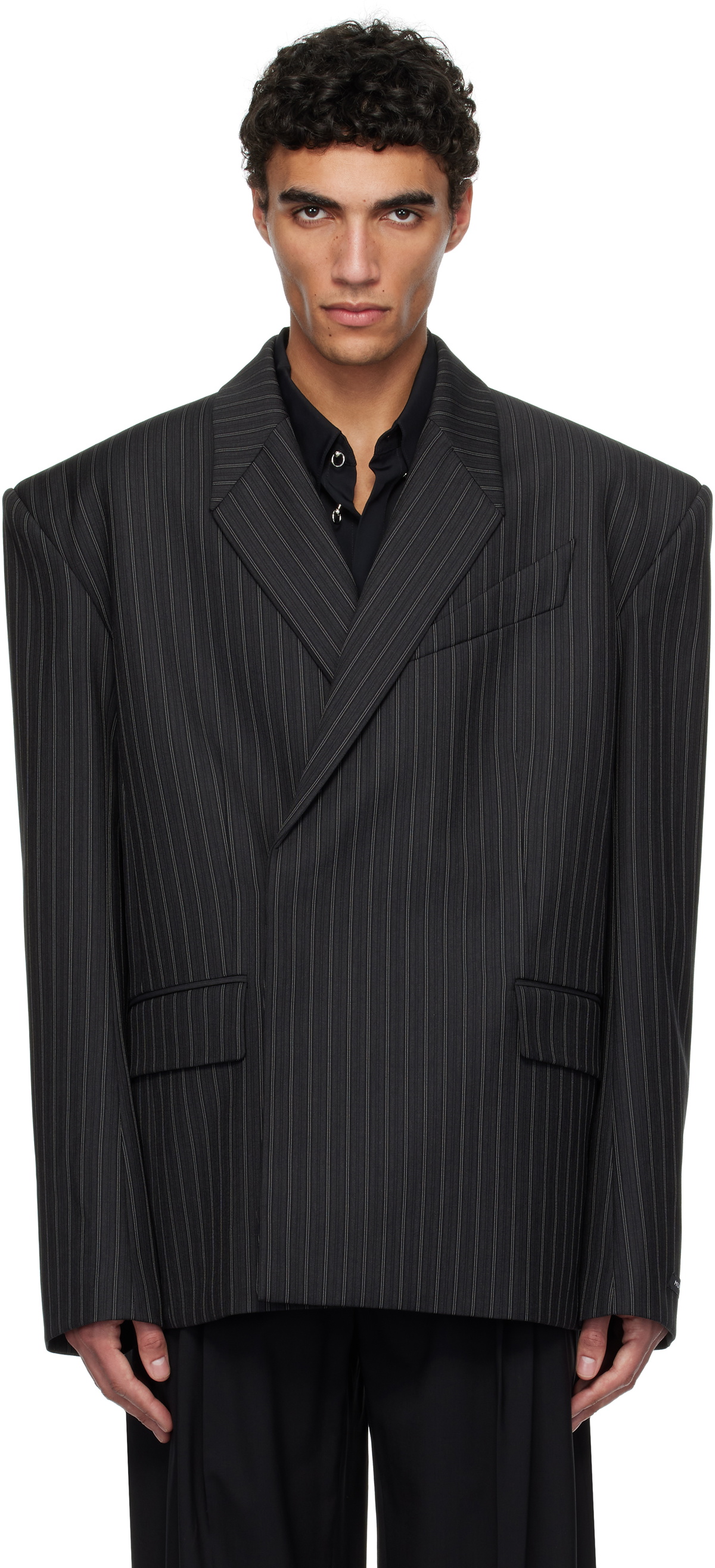 Mugler Black Pinstripe Oversized Tailoring Blazer Mugler