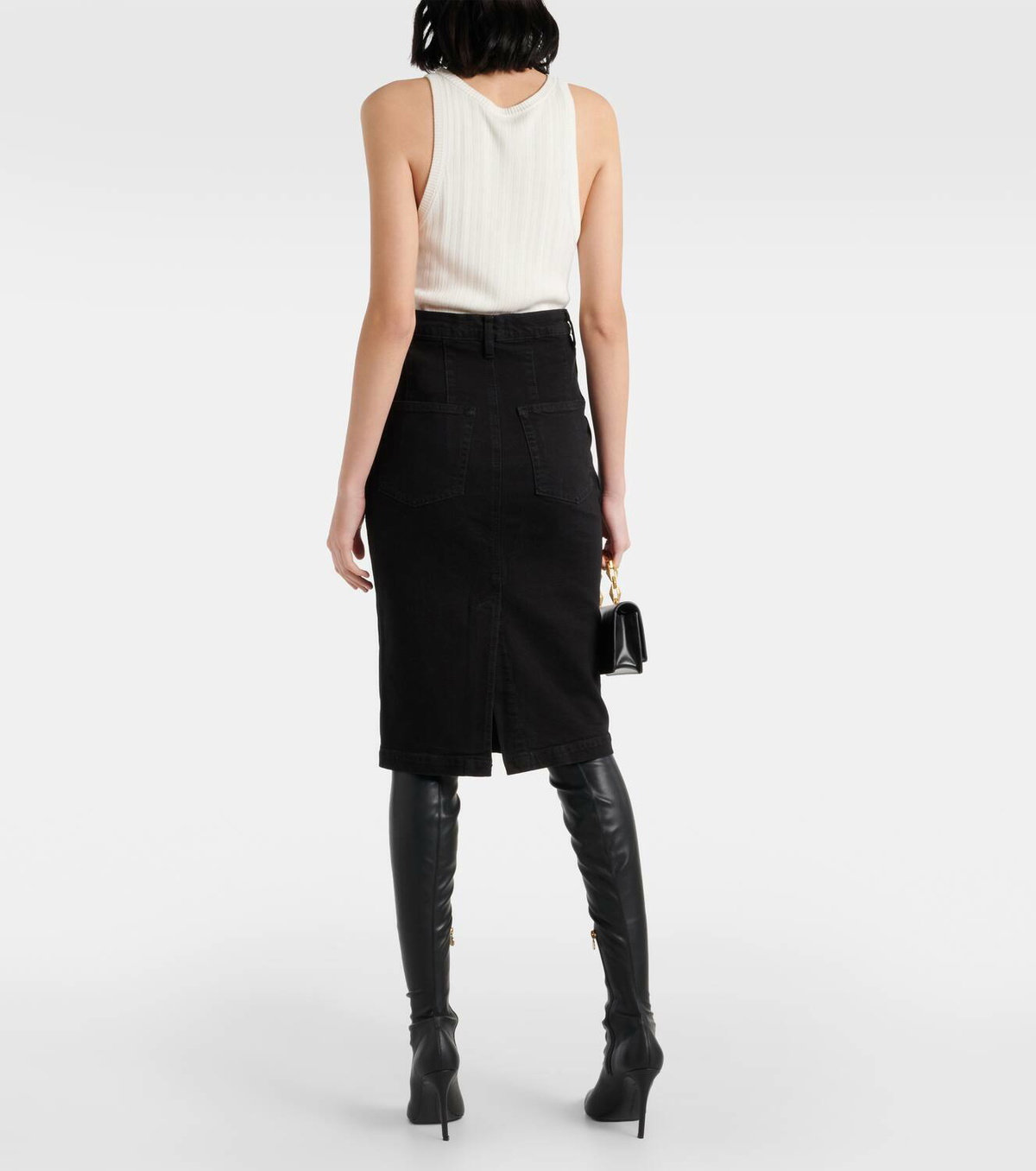 Frame High-rise denim midi skirt Frame Denim