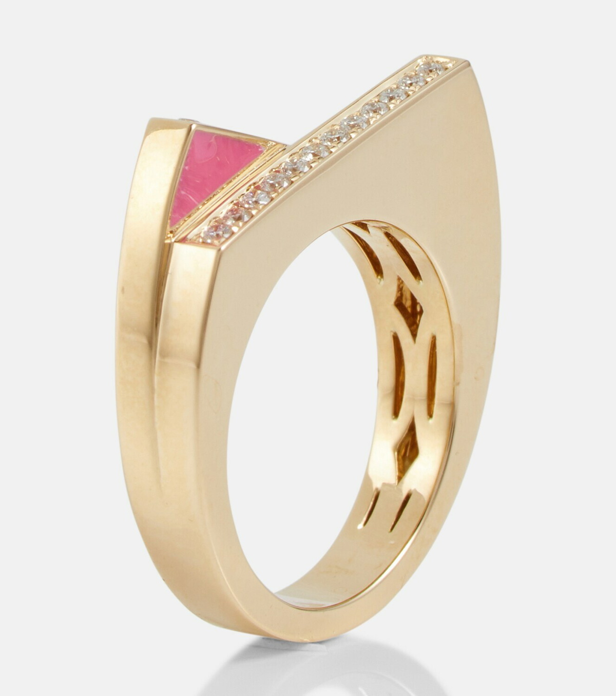 Rainbow K Handcuff 14kt gold and enamel ring with diamonds Rainbow K