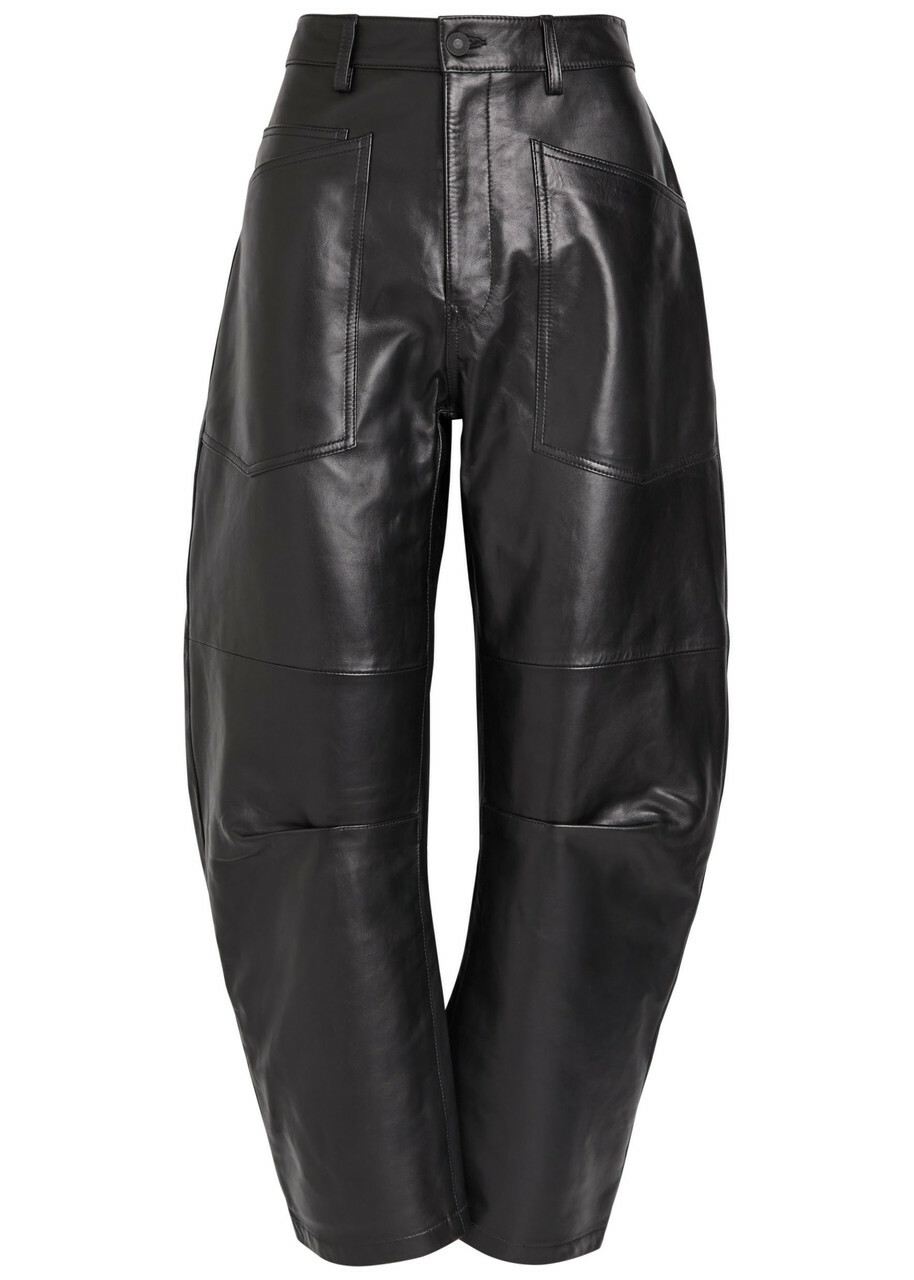 Nili Lotan Shon Barrel-leg Leather Trousers Black Nili Lotan