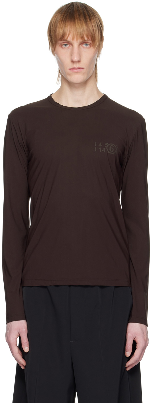 MM6 Maison Margiela Brown Logo Long Sleeve T-Shirt MM6 Maison Margiela