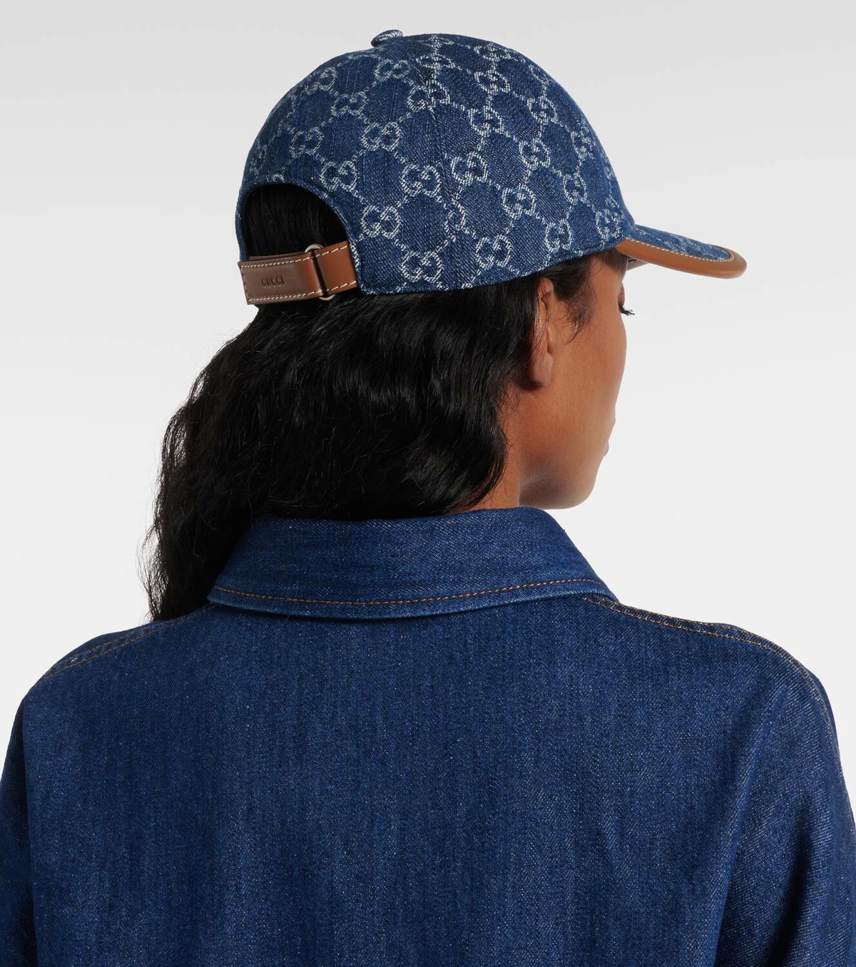 Gucci GG Canvas leather-trimmed denim baseball cap Gucci