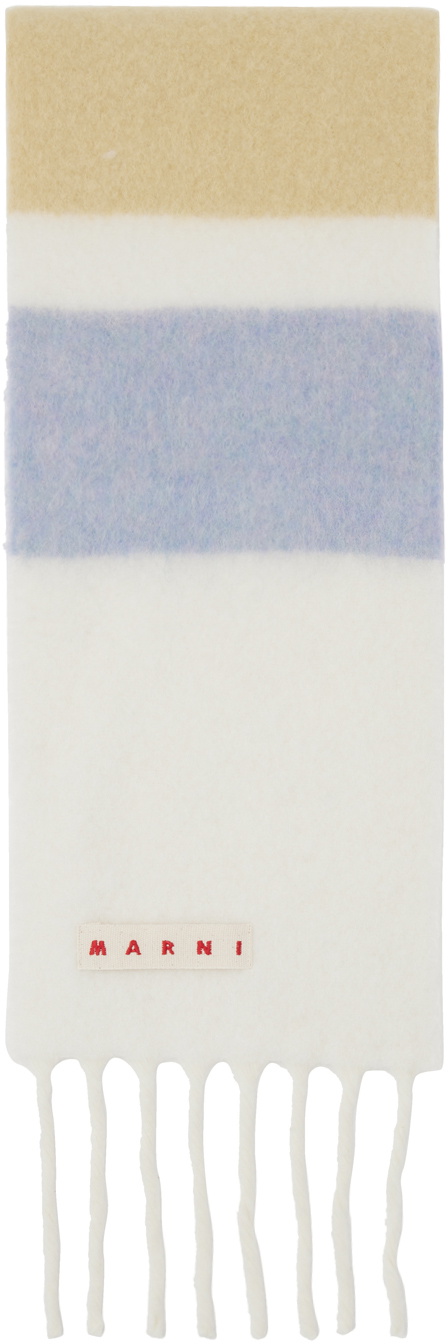 Marni White & Blue Striped Alpaca Scarf Marni