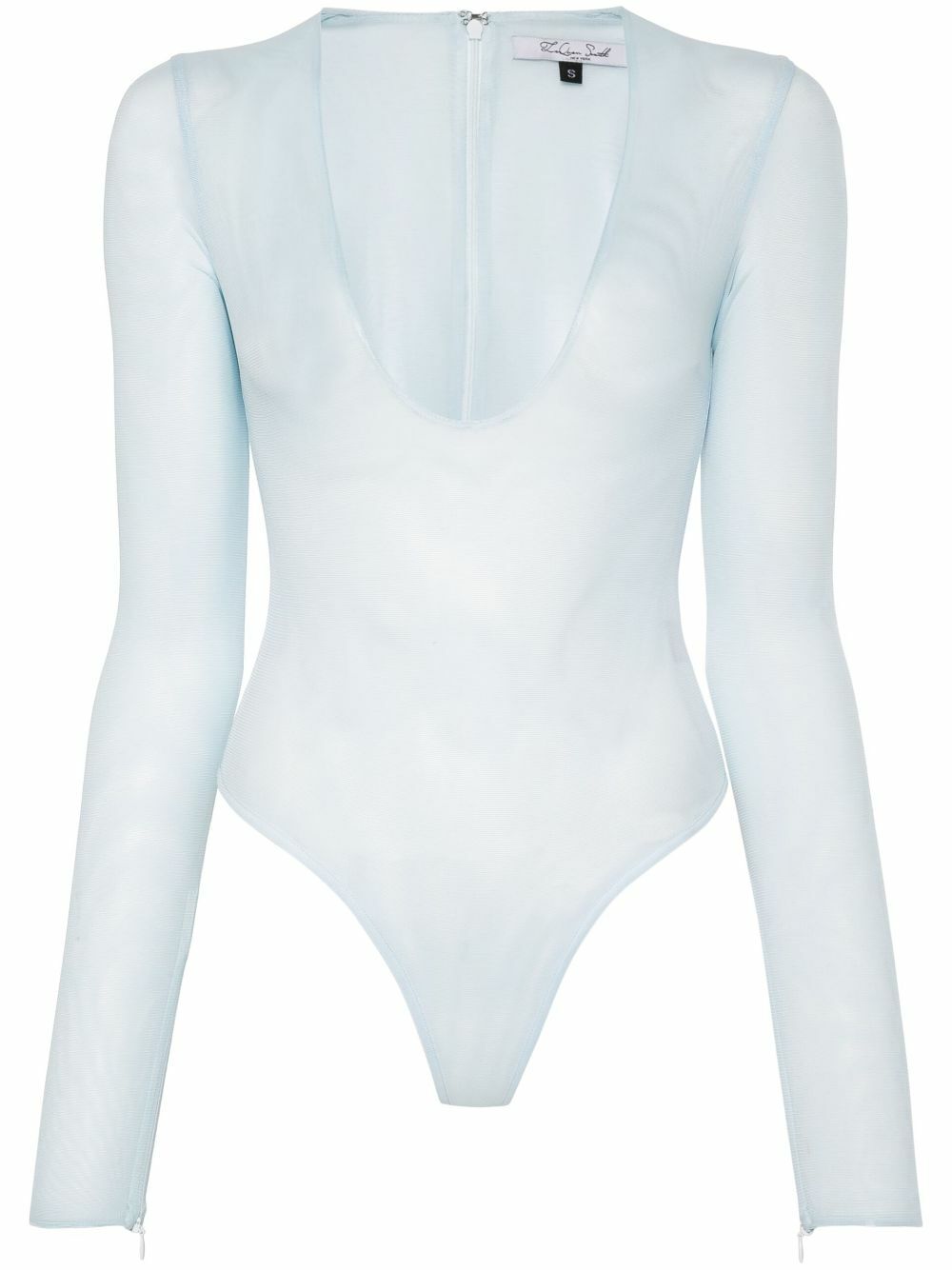 LaQuan Smith Blue Mesh Plunge Bodysuit LaQuan Smith