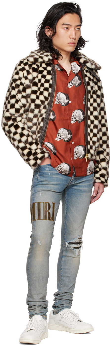 AMIRI Black & Off-White Check Faux-Fur Jacket Amiri