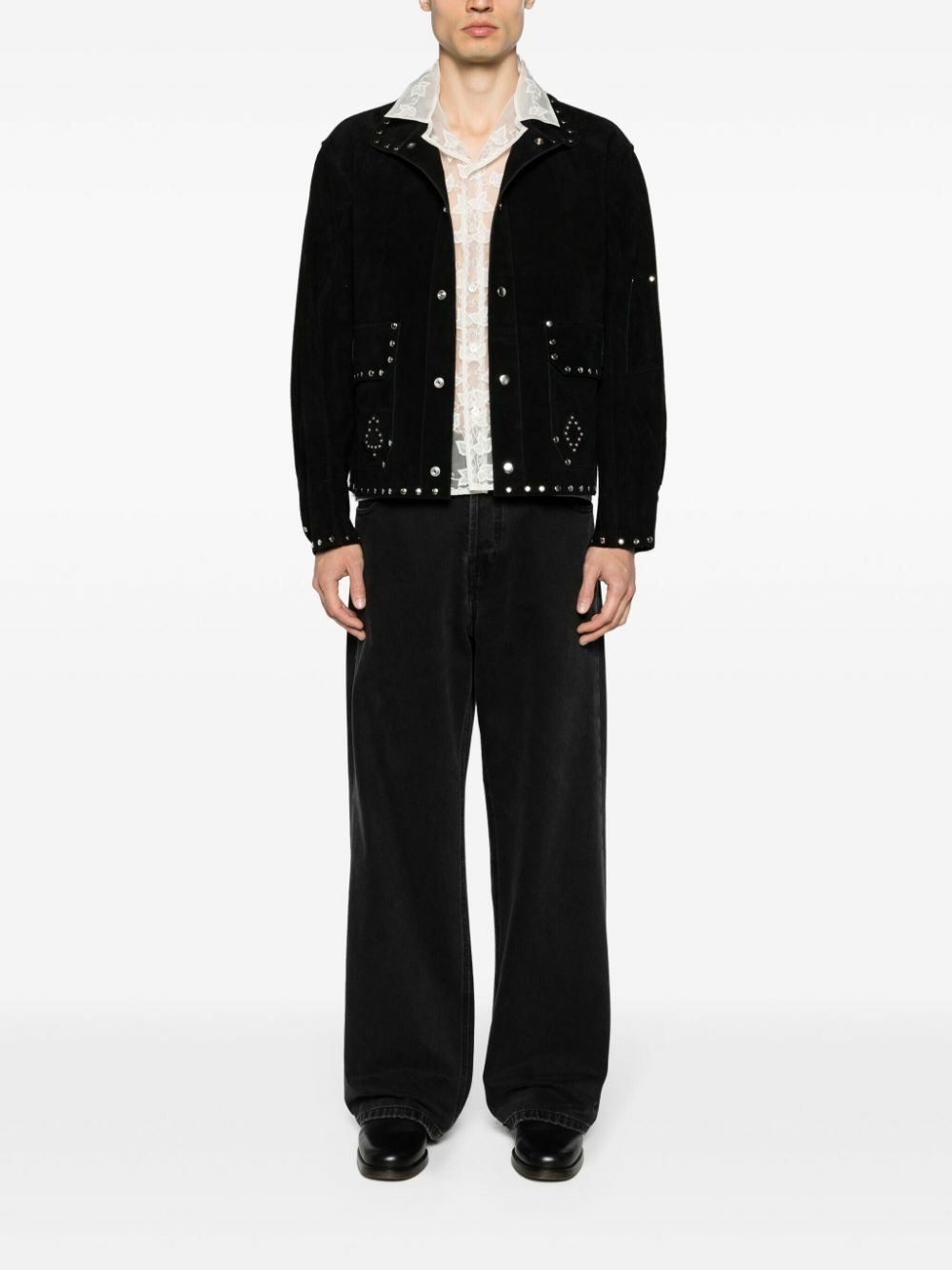 BODE Black Studded Detailing Suede Jacket Bode
