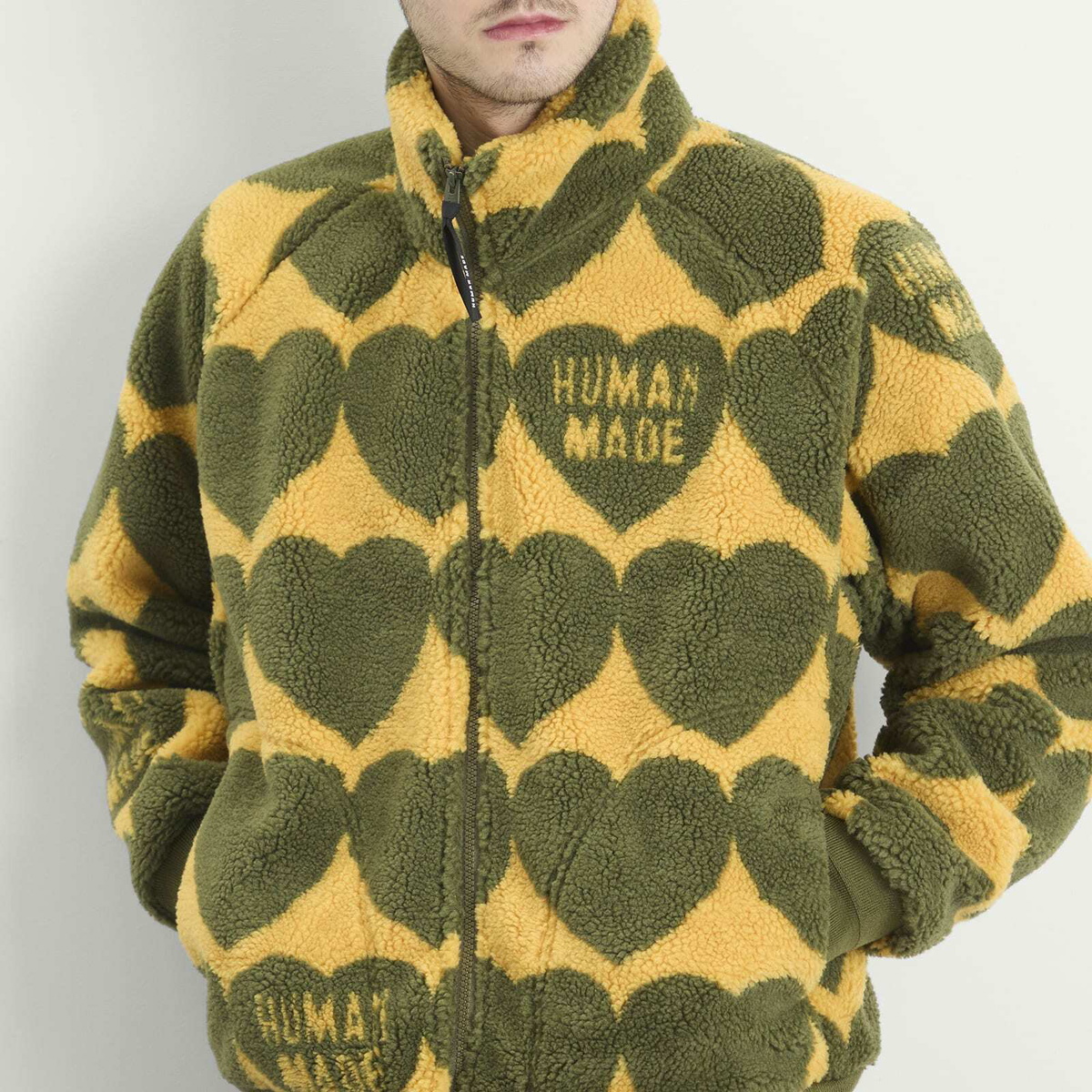 Human Made Men's Heart Fleece Jacket in Olive Drab Human Made