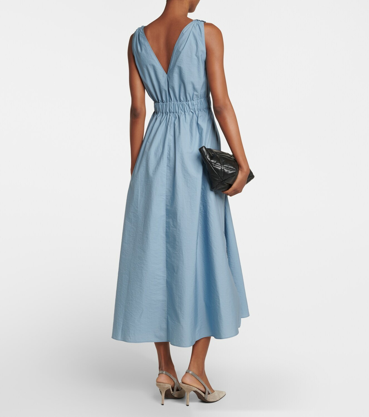 Brunello Cucinelli Belted Cotton Blend Midi Dress Brunello Cucinelli