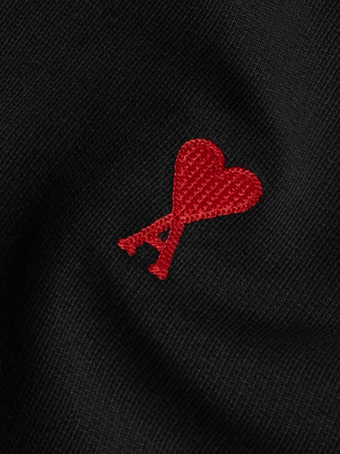 AMI PARIS - Logo-Embroidered Cotton-Blend Jersey Zip-Up Hoodie - Black AMI