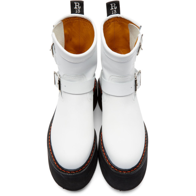 R13 White Double Stack Engineer Boots R13