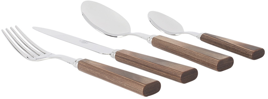 Sabre Silver Light Press Wood Flatware Set, 4 pcs Sabre