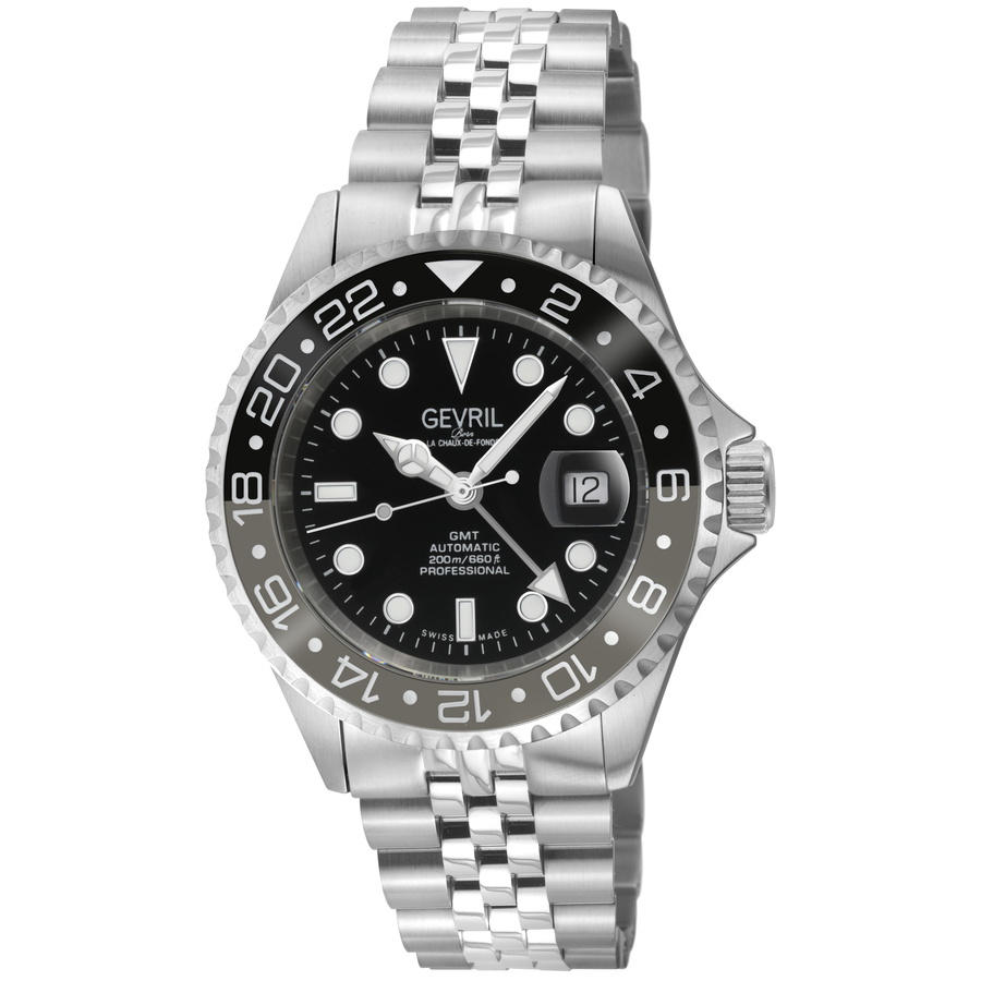 Gevril Wall Street GMT Automatic Black Dial Mens Watch 4958B Gevril
