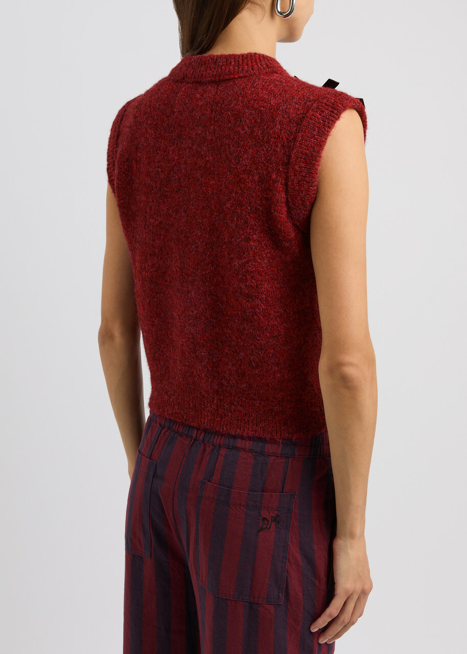 Damson Madder Aggie Bow-embellished Knitted Vest Burgundy Damson Madder