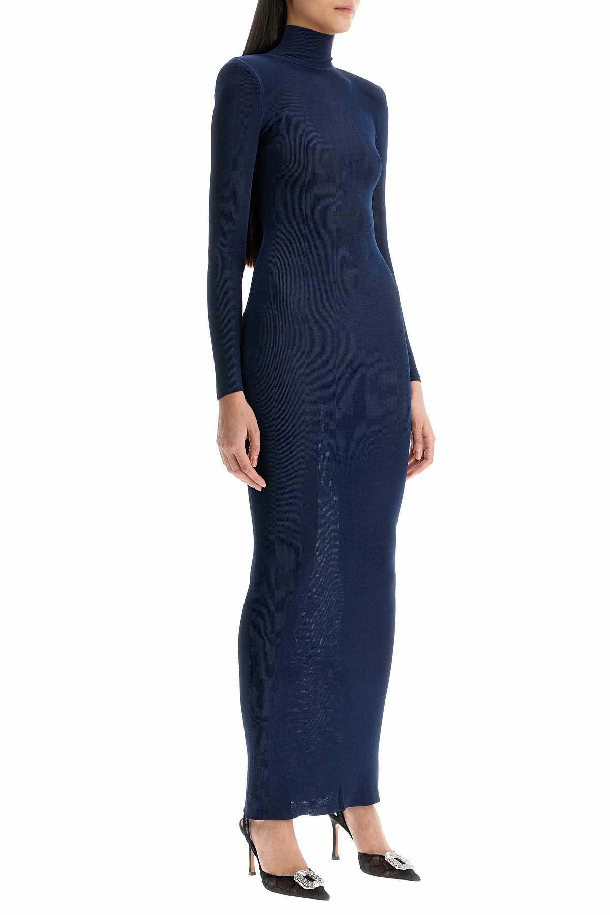 SELF PORTRAIT maxi viscose knit dress in Blue Self-Portrait