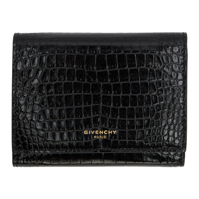 Givenchy Black Croc GV3 Trifold Wallet Givenchy