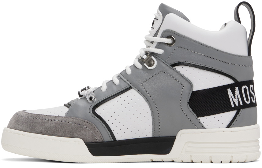 Moschino White & Gray Streetball High-Top Sneakers Moschino