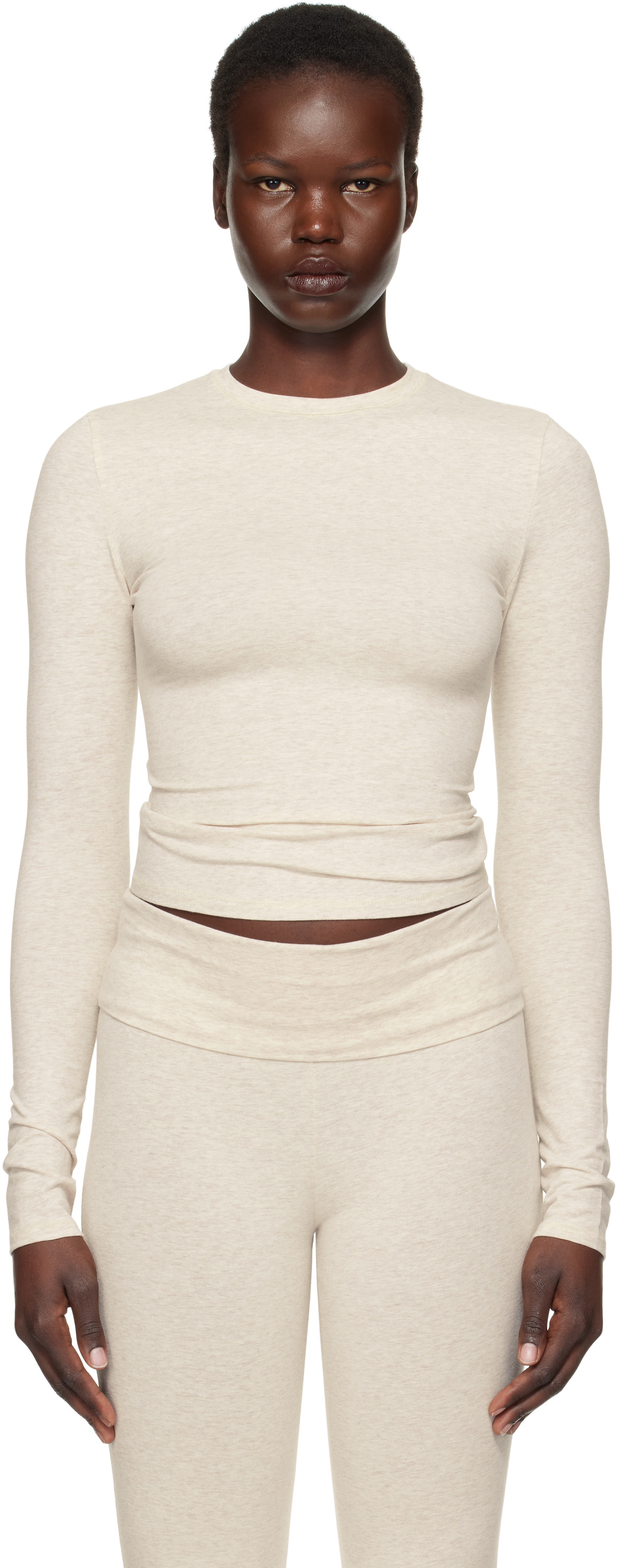 SKIMS Beige Cotton Jersey Long Sleeve T-shirt SKIMS