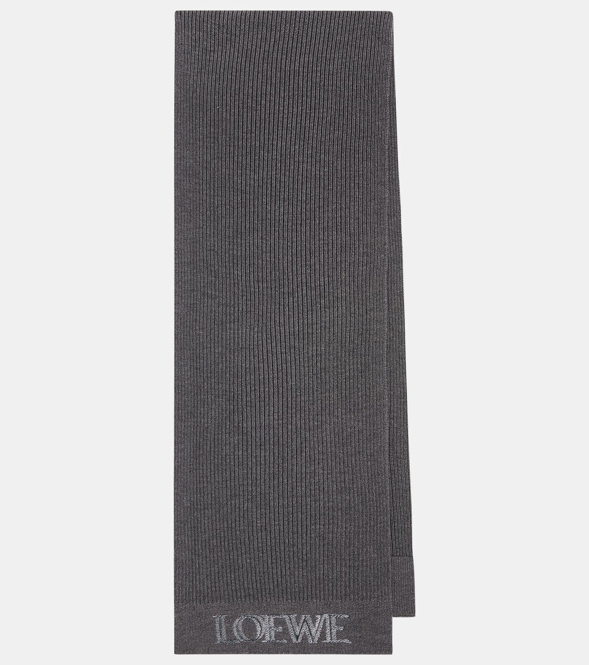 Loewe Logo ribbed-knit embroidered wool scarf Loewe