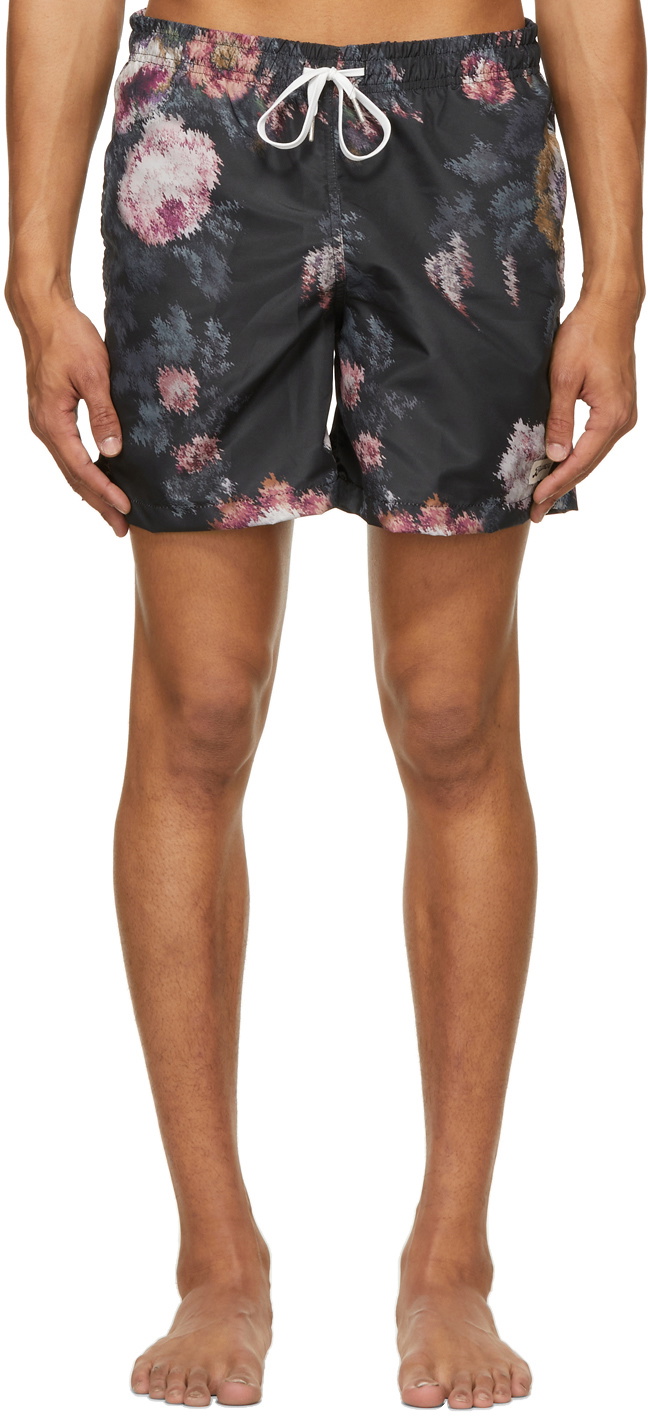 Bather Black & Multicolor Floral Ripple Swim Shorts Bather