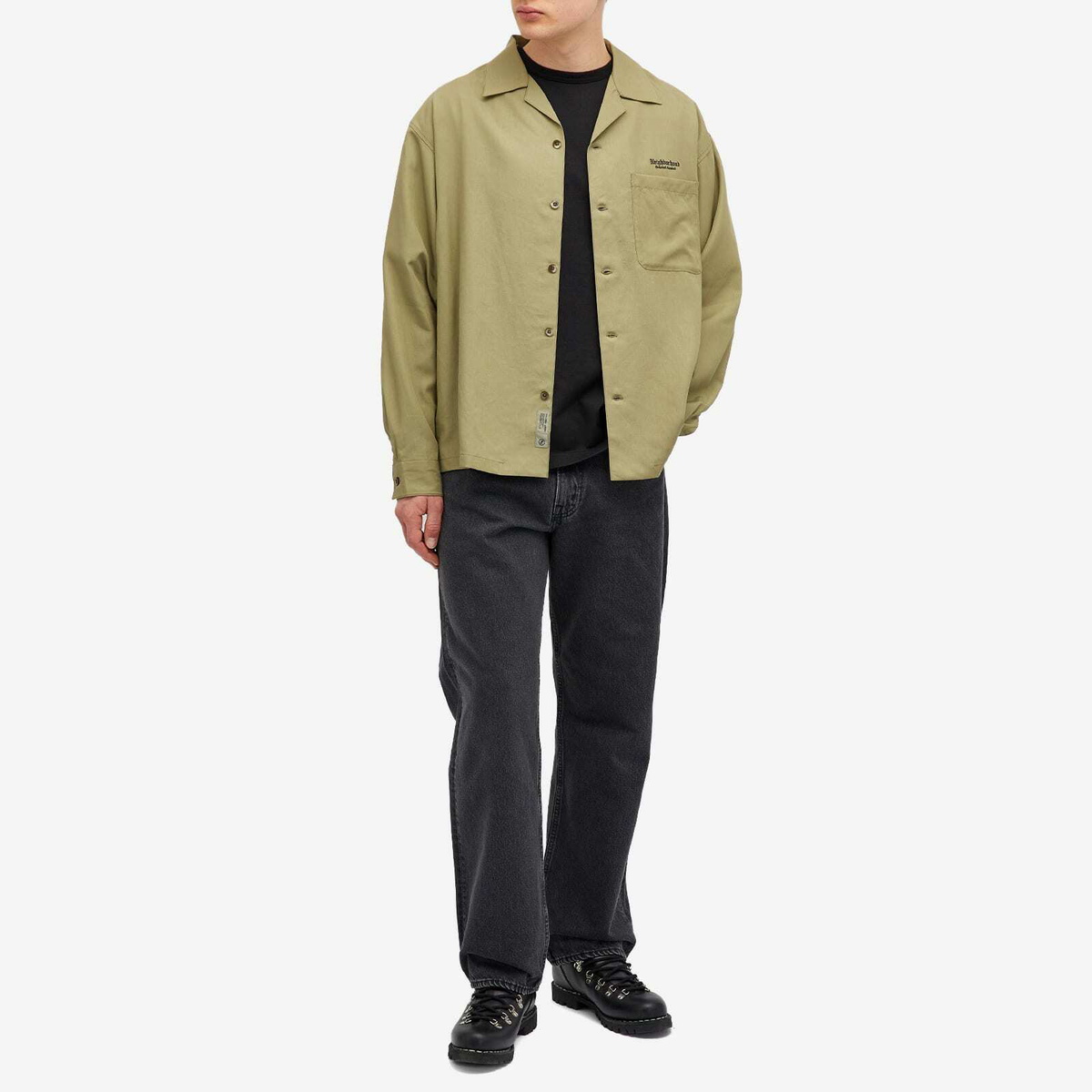 Neighborhood Men's Open Collar Shirt in Olive Drab Neighborhood